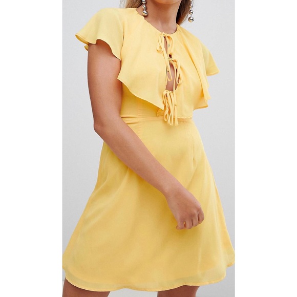 Fashion Union | Dresses | Host Pick Yellow Tea Dress With Tie Cape ...